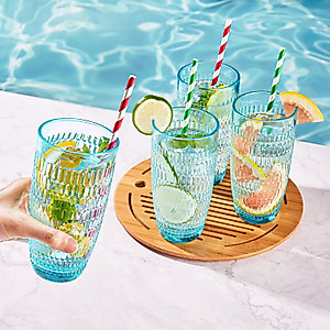 GRANDARTIC Highball Glasses,Clear Drinking Glass Tumbler Set of 6, Vintage Tall Beverage Water Tumblers for Soda, Juice, Iced Tea, Cocktails on Kitchen 14.8oz, Light Green