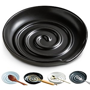LYEOBOH Spoon Rest Ceramic Spoon Holder, Kitchen Spoon Rest for Stove Top, Cute Spatula Holder Spiral Ladles Rest for Coffee Spoon, Tongs, Christmas Thanksgiving Mother's Day Gifts, Matte Black