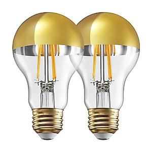 TORCHSTAR Dimmable Half Chrome Light Bulb, 4.5W(40W Eqv.), Anti Glare LED Light Bulbs, UL Listed, E26 Gold Dipped Bulb, A19 Vintage LED Edison Bulb for Bedroom, Kitchen, 2700K Soft White, Pack of 2