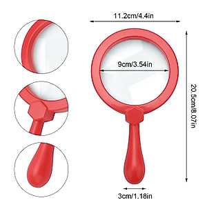 Kids Magnifying Glass Handheld Jumbo Magnifiers with Stand, Exploration Play Reading Magnifier for Children, 5X Magnification Loupe (Ages 3+) (Red)