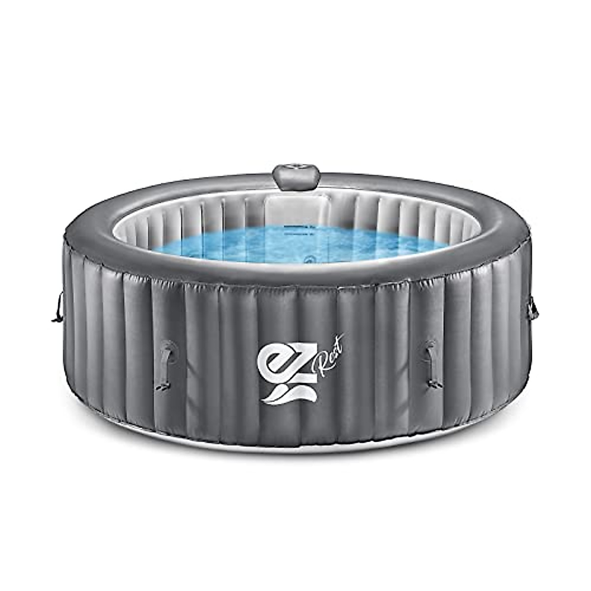 SereneLife Outdoor Portable Hot Tub - 82'' x 25'' 6-Person Round Inflatable Heated Pool Spa with 130 Bubble Jets, Filter Pump, Cover, LED Lights, and Remote Control