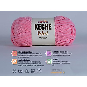 Keche Velvet Yarn for Crocheting, Soft Chenille Bulky Baby Blanket Amigurumi Yarn 100 gr (132 yds) - Baby Pink
