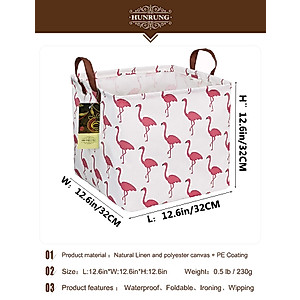 HUNRUNG Square Storage Bins Nursery Hamper Canvas Laundry Basket Foldable with Waterproof Nursery Boxes for Shelves/Gift Baskets/Toy Organizer/Office, Bedroom (Square-Pink Flamingos)