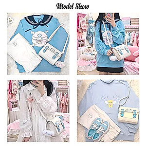 QCHGE Kawaii Small Purses for Women-Japanese Anime Handbag-Cute Shoulder Bag-Leather Messenger Bags for Kids (Blue Cinnamoroll)