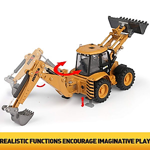 duturpo 1/50 Scale Metal Diecast Backhoe Loader Toy, Metal Play Construction Vehicles Trucks Toy for Boys