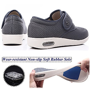 W&LESVAGO Women's Wide Width Diabetic Elderly Shoes Mesh Breathable Walking Sneakers Non-Slip Lightweight Adjustable Easy On and Off Strap for Swollen Feet(9#,Grey)