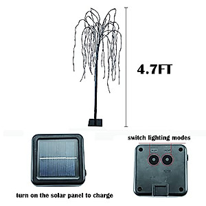 ooLALoo Outdoor Tree Solar Willow Tree 4.6 FT Artificial Plant for Garden Waterproof with Blink Modes for Patio Decor (Purple)