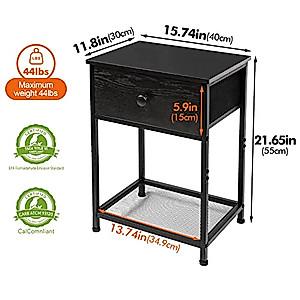 AMHANCIBLE Black Nightstands Set of 2, Small End Tables Living Room with Drawer, Laundry Hamper, Laundry Basket 2 Section