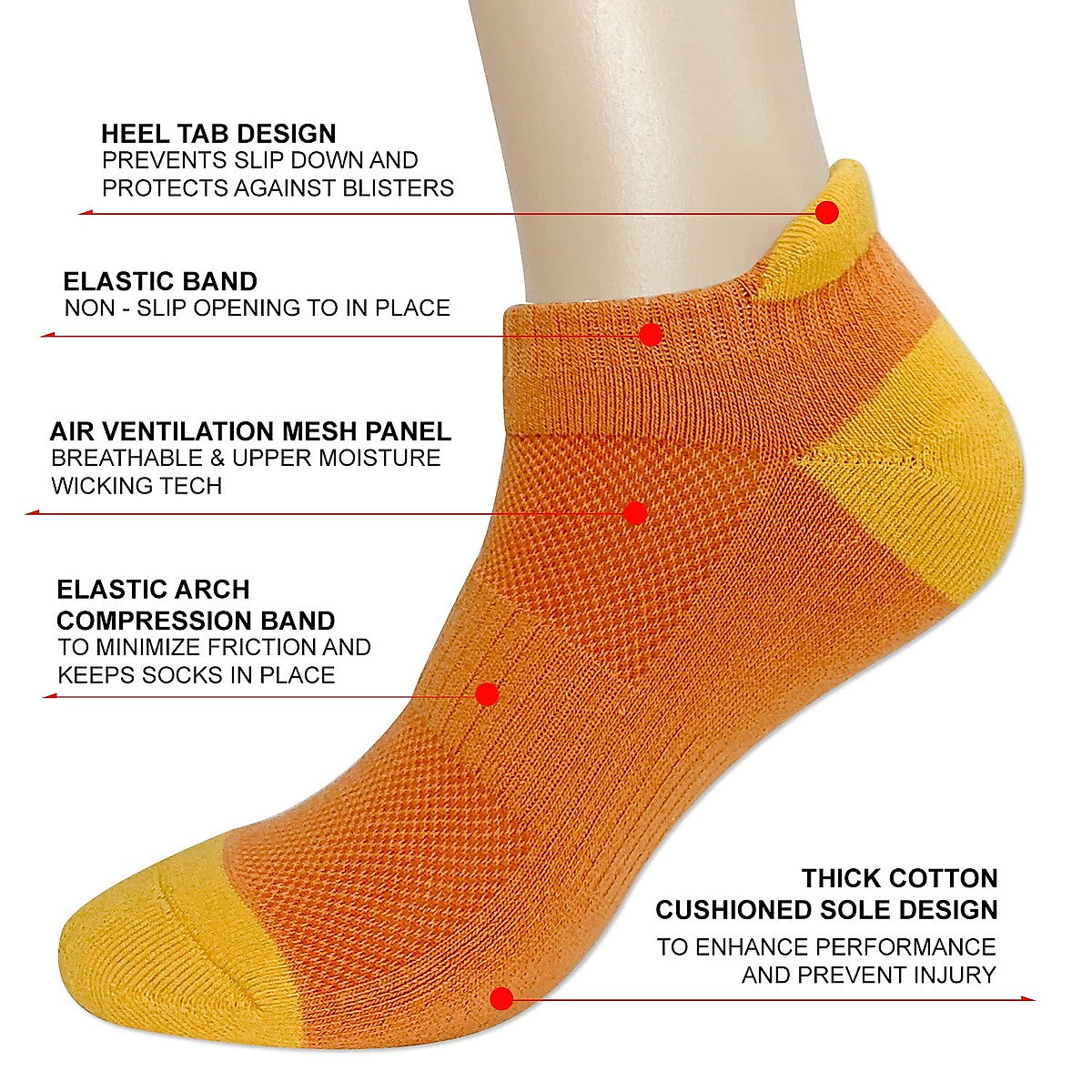 KONY 6 Pairs Women's Cotton Thick Cushioned Colorful Running Athletic Low Cut Ankle Tab Socks, Size 6-9 (Purple/Orange/Blue/White/Grey/Black)