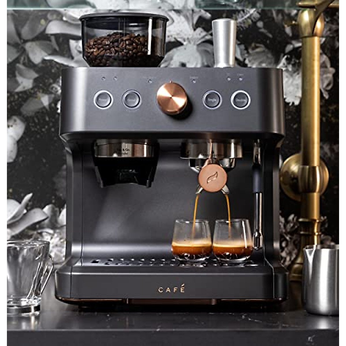 Café Bellissimo Semi Automatic Espresso Machine + Milk Frother | WiFi Connected| Built-In Bean Grinder, 15-Bar Pump & 95-Ounce Water Reservoir | Matte Black, C7CESAS3RD3