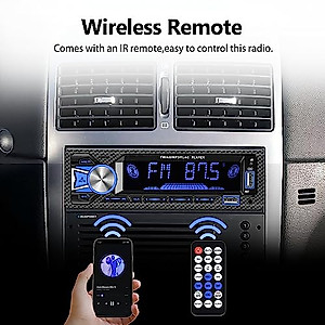 Single Din Car Stereo Marine Radio Bluetooth Hands Free Calling Car Audio Receivers with Digital LCD Display FM Car Radio MP3 Player Quick Charge USB/SD/AUX-in Built-in Microphone + Remote Control
