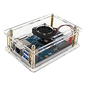 Clear Transparent Acrylic Enclosure Box Protective Shell Cover + Cooling Fan for Orange Pi 5