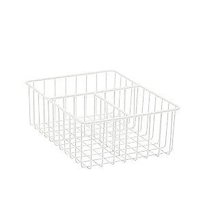 2 Pack White Wire Baskets for Kitchen, 3 Compartment Bin for Cabinet Shelves, Drawers (10 x 8 x 3.7 In)