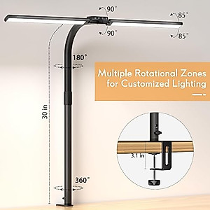Quntis Double Head LED Tall Desk Lamp for Home Office, 31.5-inch Foldable Computer Desk Light with Clamp, Dimmable Dual Monitor Light Bar for Curved Screen Architect Drafting Design - 32 Modes