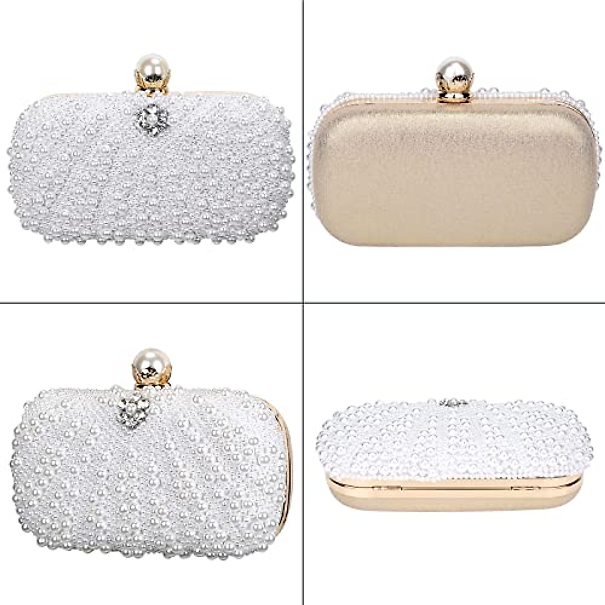 Selighting Pearl Beaded Cutch Purses for Women Evening Bags Formal Rhinestones Wedding Bridal Handbag Ladies Prom Party Purse White
