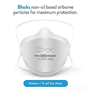 BNX N95 Mask NIOSH Certified MADE IN USA Particulate Respirator Protective Face Mask, Tri-Fold Cup/Fish Style, (20-Pack, Approval Number TC-84A-9362 / Model F95W) White