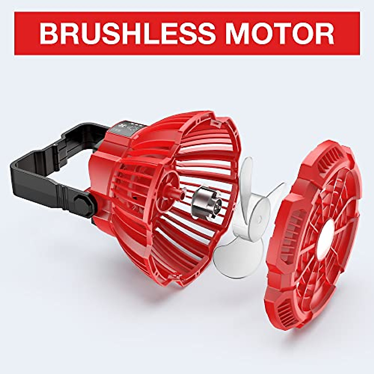 Hipoke Camping Fan for Milwaukee M18 18V Lithium-ion Battery, Portable Handheld Fan with 9W LED Lantern, Hook, 180°Head Rotation Outdoor Rechargeable Fan for Fishing, Office, Travel, Barbecue, Garage