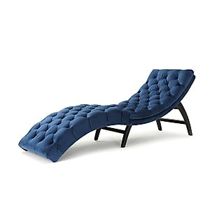 Christopher Knight Home Garret Velvet Chaise Lounge, Cobalt Grey / Dark Brown