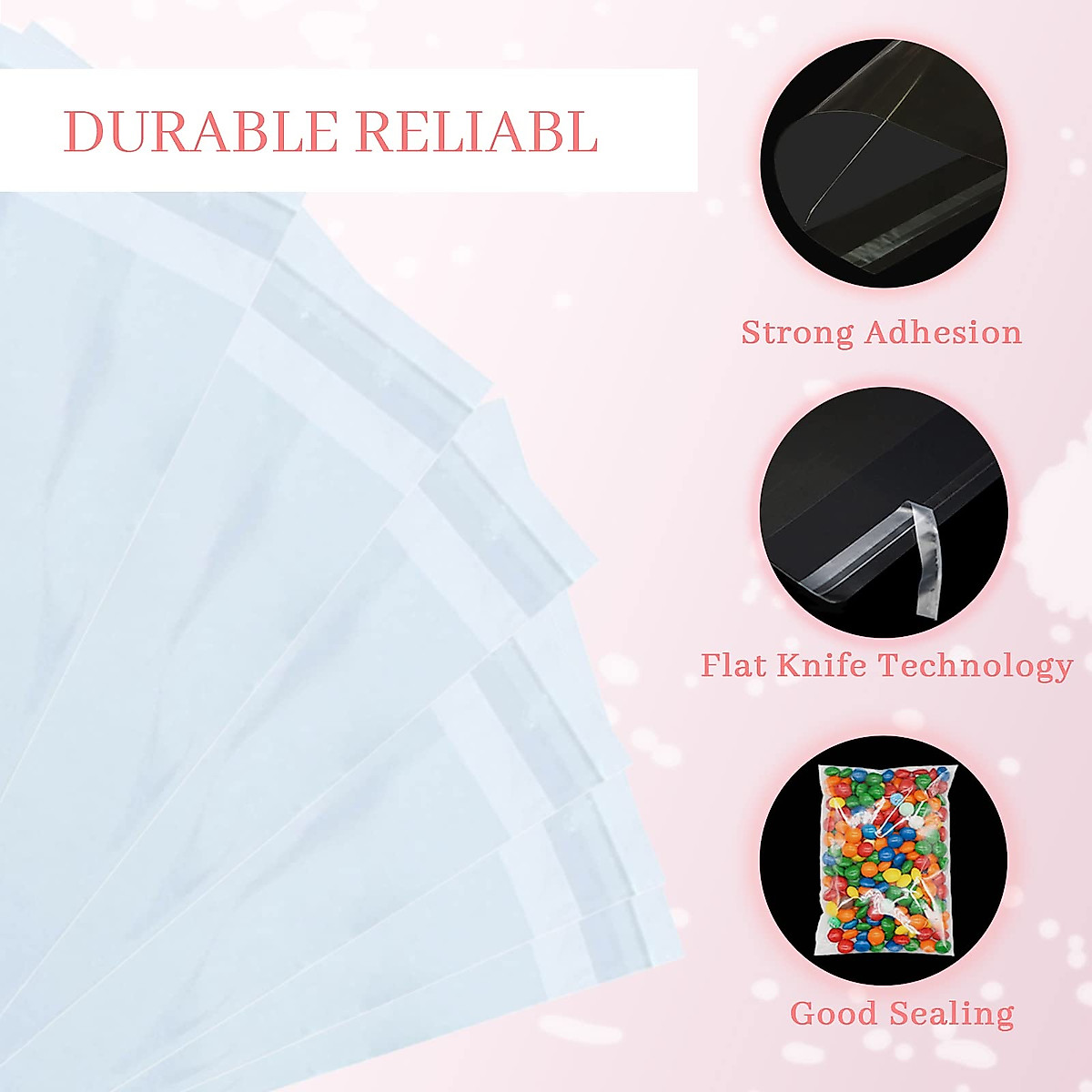 600PCS Clear Resealable Self Adhesive Cello Bags with 4 Sizes 3.5×5, 4×6, 5×7, 6.3×6.3 inch Great for Packaging Cookies, Bakery, Candies, Dessert