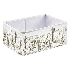 xigua Western Desert Cowboys Rectangle Storage Bin Large Collapsible Storage Box Canvas Storage Basket for Home,Office,Books,Nursery,Kid's Toys,Closet