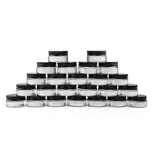 Cornucopia Brands 7-Milliliter Glass Lip Balm Jars (24-Pack).25-Ounce Thick-Walled Containers (7ml Clear with Black Metal Lids)