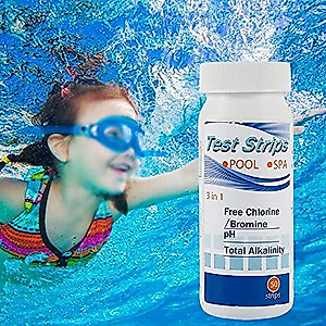 100 Pcs 2 Bottles 3 in 1 Test Strips, Pool Spa Hot Tub Water Test Strips Dip Test Strips for Swimming Pool,Test Total Hardness,Free Chlorine,Bromine,Total