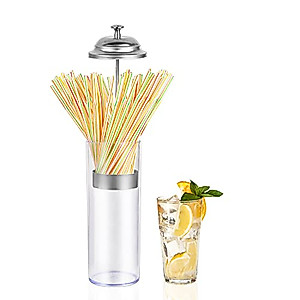 Elesunory Plastic Straw Dispenser with 100Pcs Drinking Straw, Straw Holder for Counter with Lid, Transparent Straw Holder Dispenser for Organizing Bar Straws, Stir Stick, Fresh Color