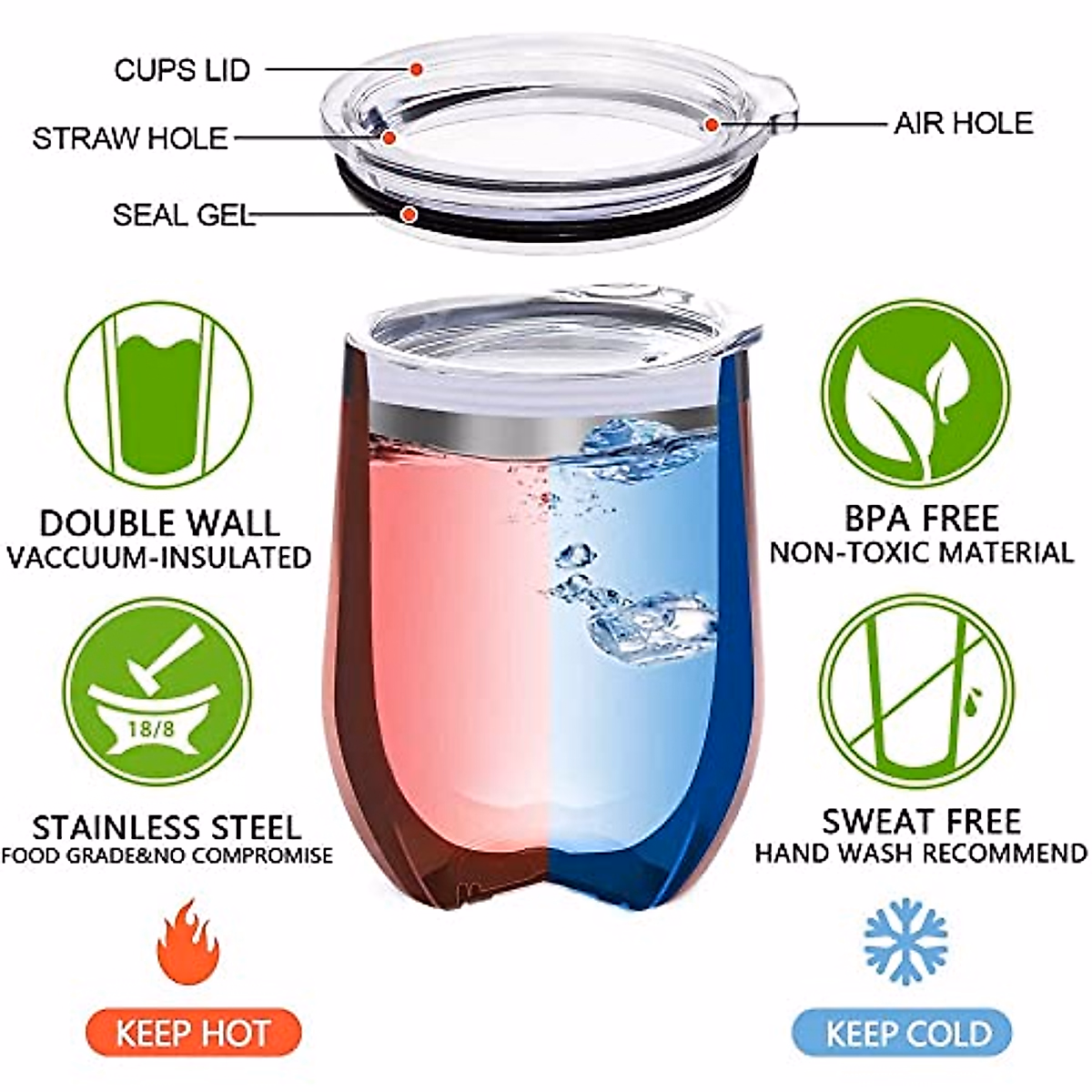 KTELLTY 12 Oz Stainless Steel Wine Tumbler Set, Retirement Gifts for Women, Gift for Women, You'Re Awesome-Rose Gold