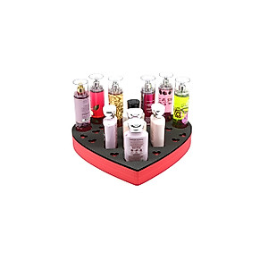 Polar Whale 2 Lotion and Body Spray Stand Organizers Heart Shaped Large Tray Red Black Durable Foam Washable Waterproof Insert for Home Bathroom Bedroom Office 15 x 12.5 x 2 Inches 11 Slots 2pc Pair