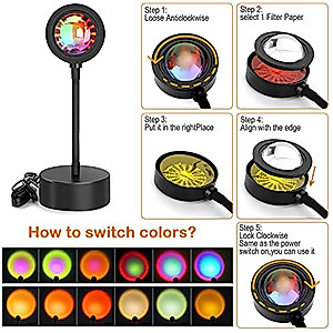 Flanney Sunset Lamp Projection 16 Colors Light 360 Degree Remote Control Brightness Adjustable Rainbow Sunset Sun 12 Effect for Photo Video Bedrooms Vlog Home Party