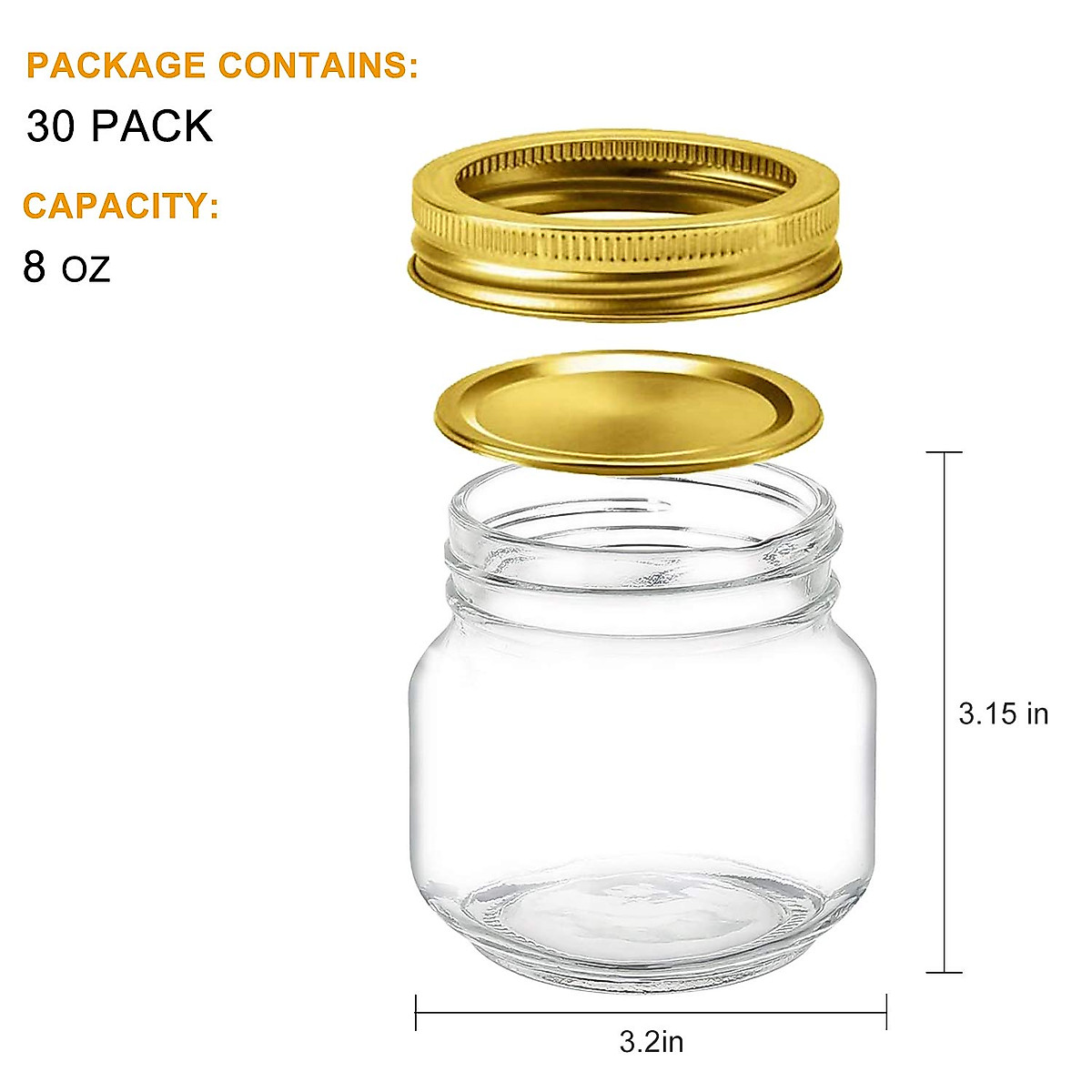 8 oz Glass Jars With Lids,Ball Regular Mouth Mason Jars For Storage,Spice Jars Canning Jars For Caviar,Herb,Jelly,Jams,Honey,Dishware Safe,Set Of 30 …