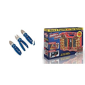 Zibra Open-It! All-In-One Multi Tool with Heavy-Duty Scissors, Box Cutter, Screwdriver, and Package Opener, Blue | Ontel Battery Daddy - Battery Organizer Storage Case with Tester