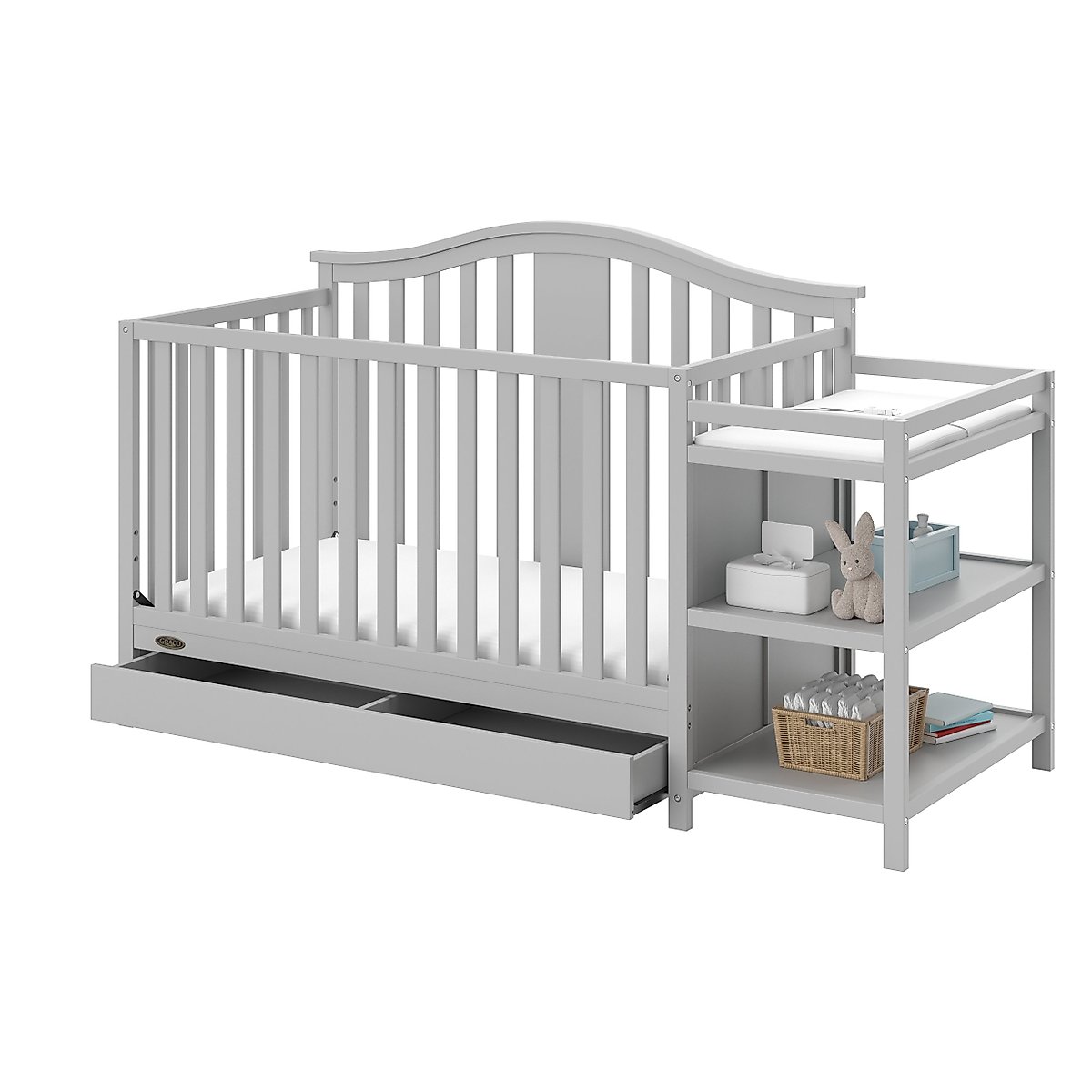 Graco Solano 4-in-1 Convertible Crib and Changer with Drawer (Pebble Gray) – Crib and Changing -Table Combo with Drawer, Includes Changing Pad, Converts to Toddler Bed, Daybed and Full-Size Bed