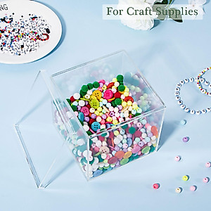 Clear Acrylic Boxes for Storage, Yeeco Acrylic Storage Cube Containers with Lids, Square Boxes in 4.7”×4.7”×4.7” Inches for Candy, Cotton Ball, Beads, Tiny Arts, Watches, Earring, Cosmetics, 4 Pack