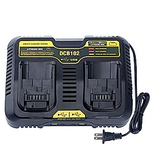 Qbmel DCB102BP Replacement Dual Battery Charger for DEWALT 12-Volt MAX/20-Volt MAX Jobsite Charging Station DCB105 DCB112 DCB120 Lithium Battery DCB205-2 DCB204 DCB127 DCB200