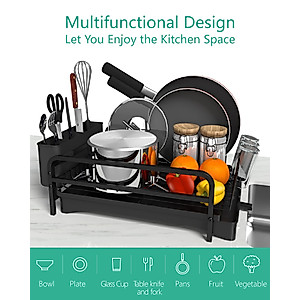 Dish Drying Rack - Large Size Multifunctional Drain Board Set, Durable Tableware Drainer with Adjustable Rotating Drain, Model:DDR-001,by WEIKER. Black 16.15inch x 13inch x 4.2inch