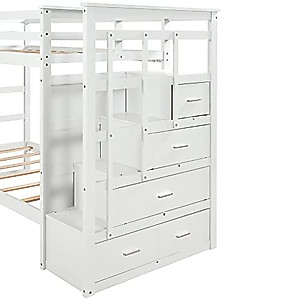 Bunk Bed Twin Over Twin, Bunk Bed with Trundle for Adults, Bunk Bed with Stairs and Storage, Kids Twin Bunk with Drawers(White)