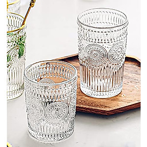 Kingrol 6 Pack 9 oz Romantic Water Glasses, Premium Drinking Glasses Tumblers, Vintage Glassware Set for Juice, Beverages, Beer, Cocktail