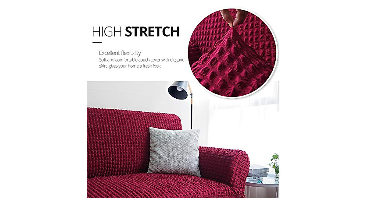 NICEEC Red Sofa Slipcover for 3-Seaters | Easy Fit & Durable Protection