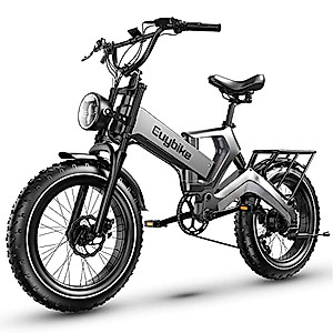 EUY Electric Bike for Adults,[Unibody Magnesium Alloy] 1000W Motor 48V 25Ah/16AH Battery Folding Electric Bicycles, 20" Fat Tire Electric Bike,Snow Beach Mountain Ebike,Full Suspension,8 Speed Gears