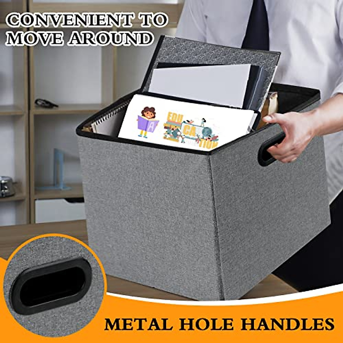 Babion 15 Inches Storage Ottoman Cube, Footrest Stool with Metal Hole Handles& Lid, Folding Storage Ottoman, Box Chest with Foam Padded Seat, Cube Ottoman with Storage, Linen Square(Dark Grey,2pcs)