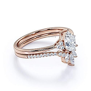 PB Collection Solid 14K Rose Gold Over 925 Sterling Silver Cluster Simulated Diamond Unique Wedding Ring Set 8