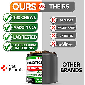 (2 Pack) Probiotics for Dogs - Dog Probiotics and Digestive Enzymes for Gut Health, Itchy Skin, Allergies, Immunity, Yeast Balance - Prebiotics - Reduce Diarrhea, Gas - 240 Probiotic Chews for Dogs