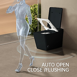 Black Smart Toilet Bidet Toilet for Bathroom, Remote Control, Tankless Bidet Toilet with Foot Touching Lid Opening, Auto Flush, Heated Seat, LED Digital Display, User Memory, Matte Black