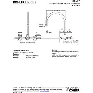 KOHLER K-7338-4-BS HiRise Stainless Wall Mount Bridge Kitchen Faucet, Brushed Stainless