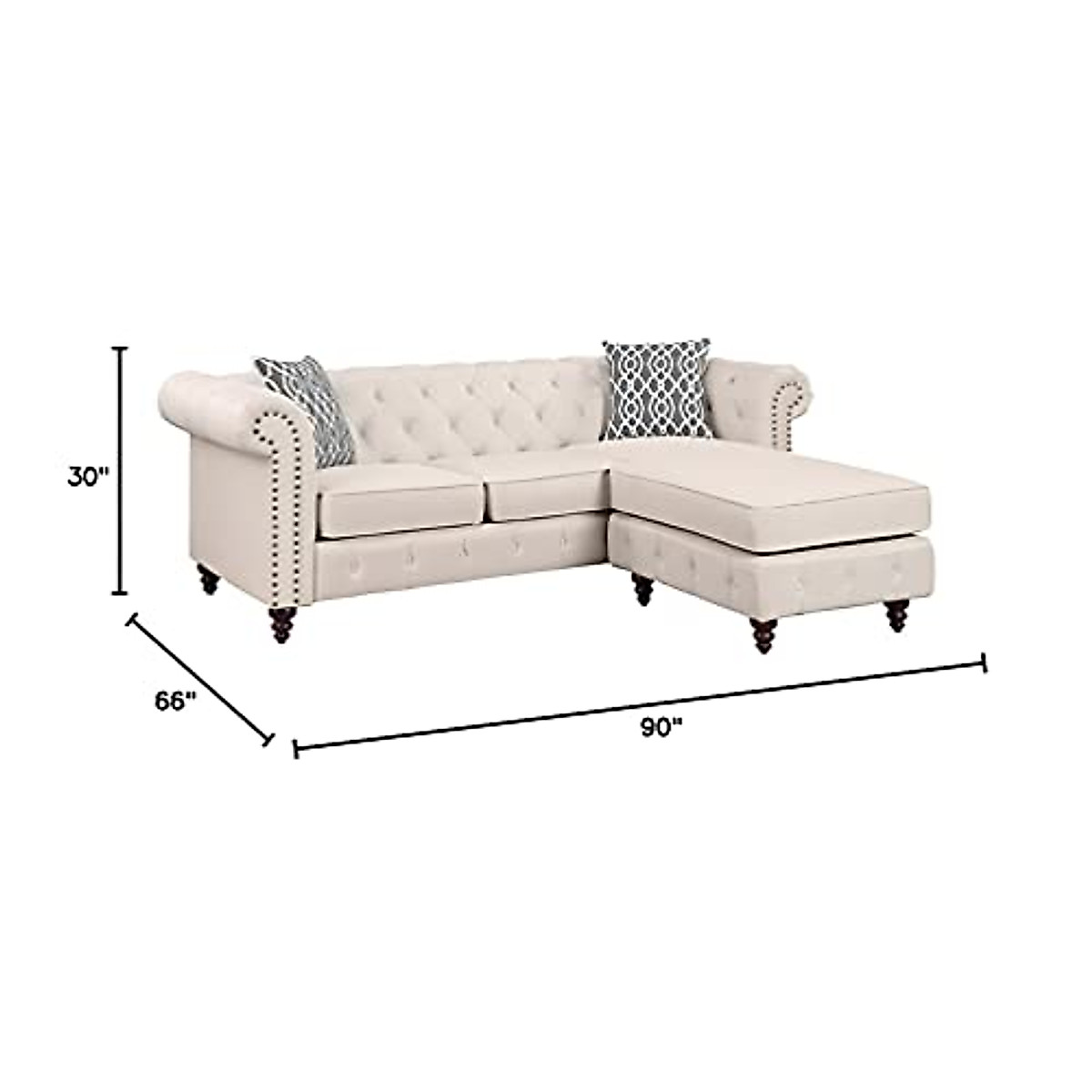 Acme Furniture Linen Upholstered Sectional Sofa with 2 Pillows, Beige