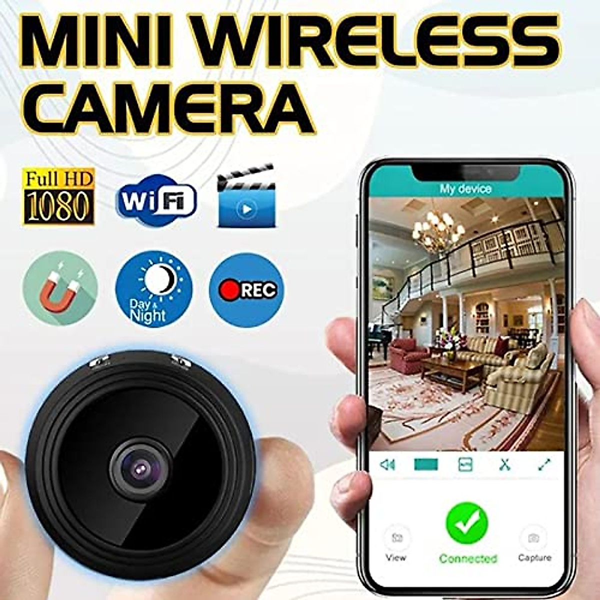 Zone Flex Camera, Lerro Mini Wireless Camera, Zone Flex Mini Wireless Camera,Mini 1080p HD Wireless Magnetic Security Camera,Motion Detection,Night Vision for Indoor Outdoor Small Camera (2*Black)