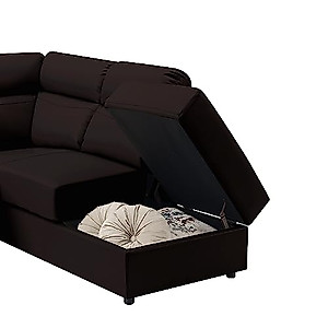 Modern Faux Leather Manual Reclining Sectional Sofa Couch with 2 Cup Holders and Sorage Chaise Lounge, L-Shaped Corner Skin Friendly PU Sofa & Couch for Home Theater Office Living Room Furniture Sets