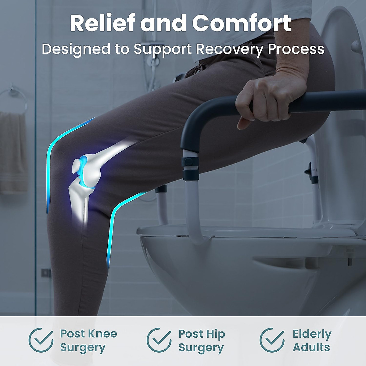 PELEGON Toilet Safety Rails (250lb) - Adjustable Toilet Safety Rails, Toilet Bar for Elderly Adults, Toilets Rails for Seniors, Toilet Seat with Handles for Elderly & Disabled Toilet Grab Bar - 1 Pack