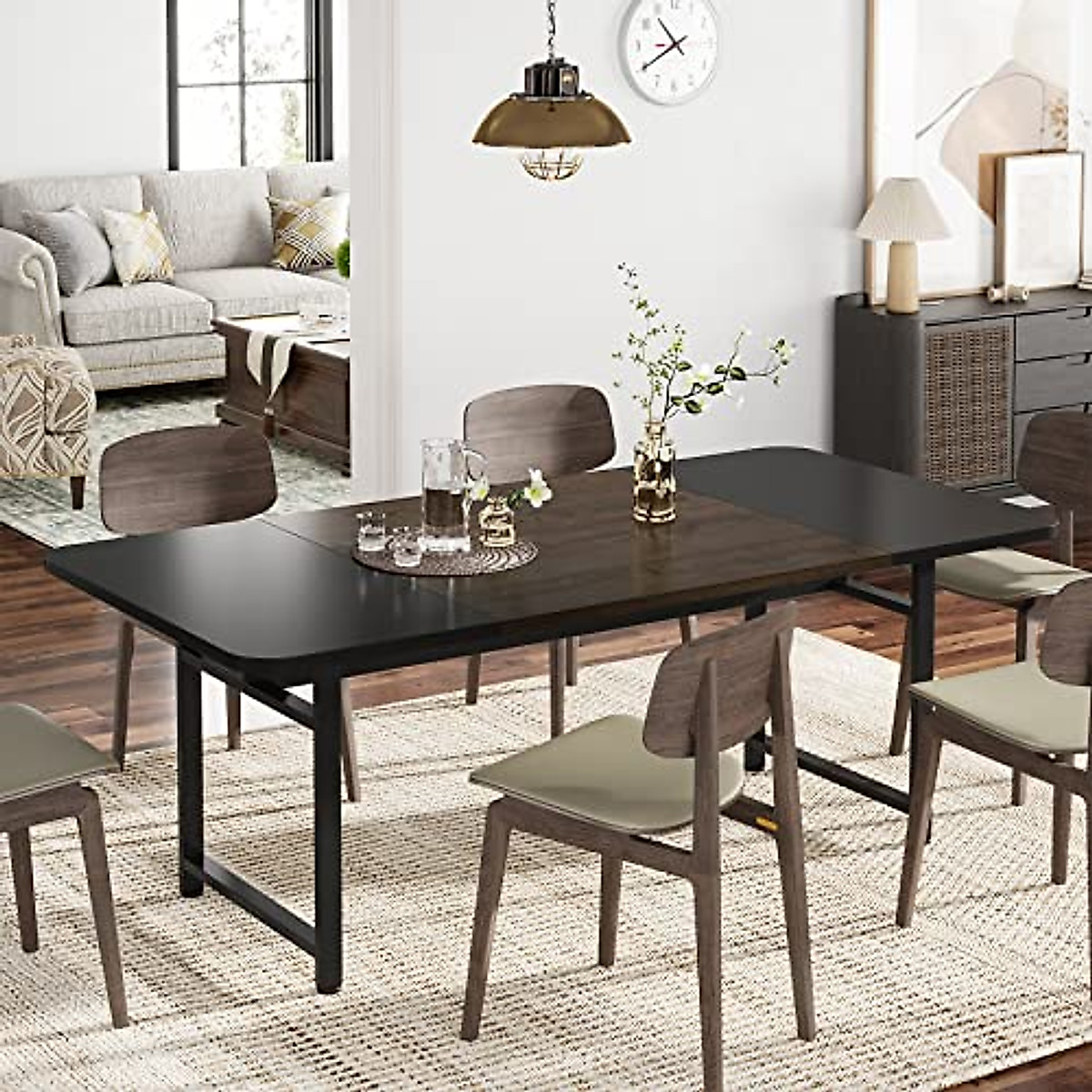 Tribesigns Dining Table for 6-8 People, 70.87" Long Dining Room Table with Heavy Duty Metal Frame, Industrial Rectangle Kitchen Table for Kitchen, Dining Room, Vintage Grey/Black
